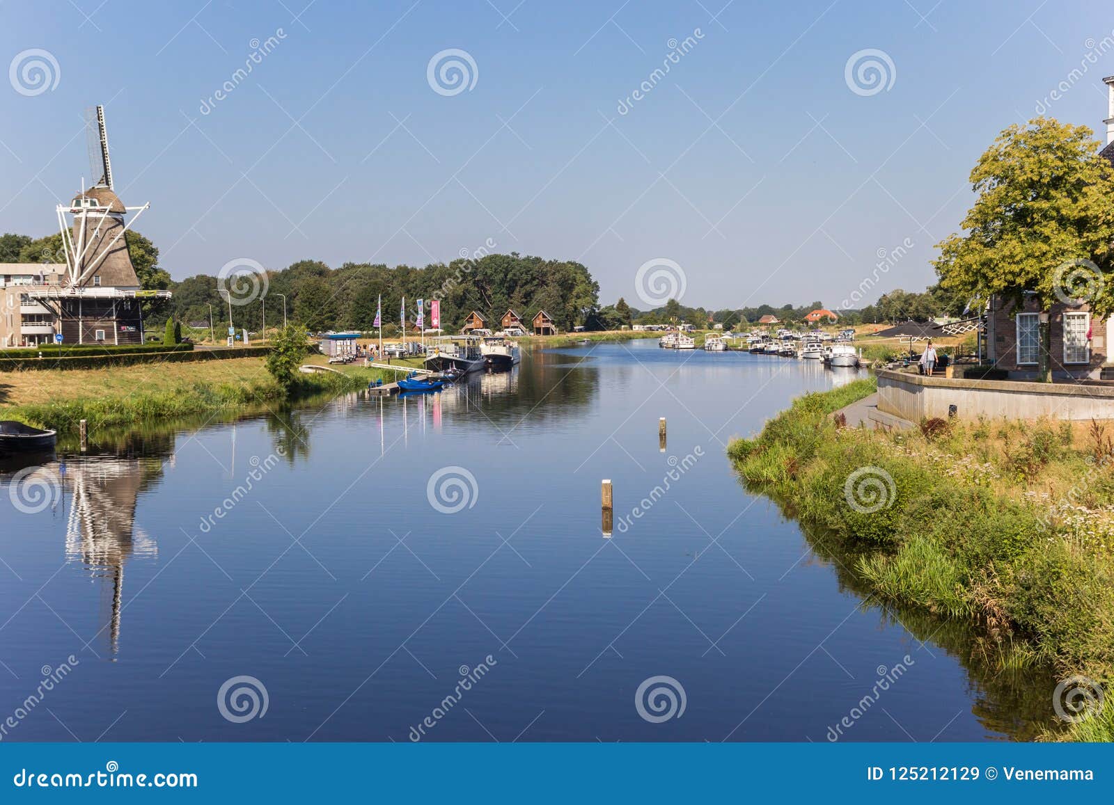 Vecht River and Windmill in Ommen Editorial Stock Image - Image of ...