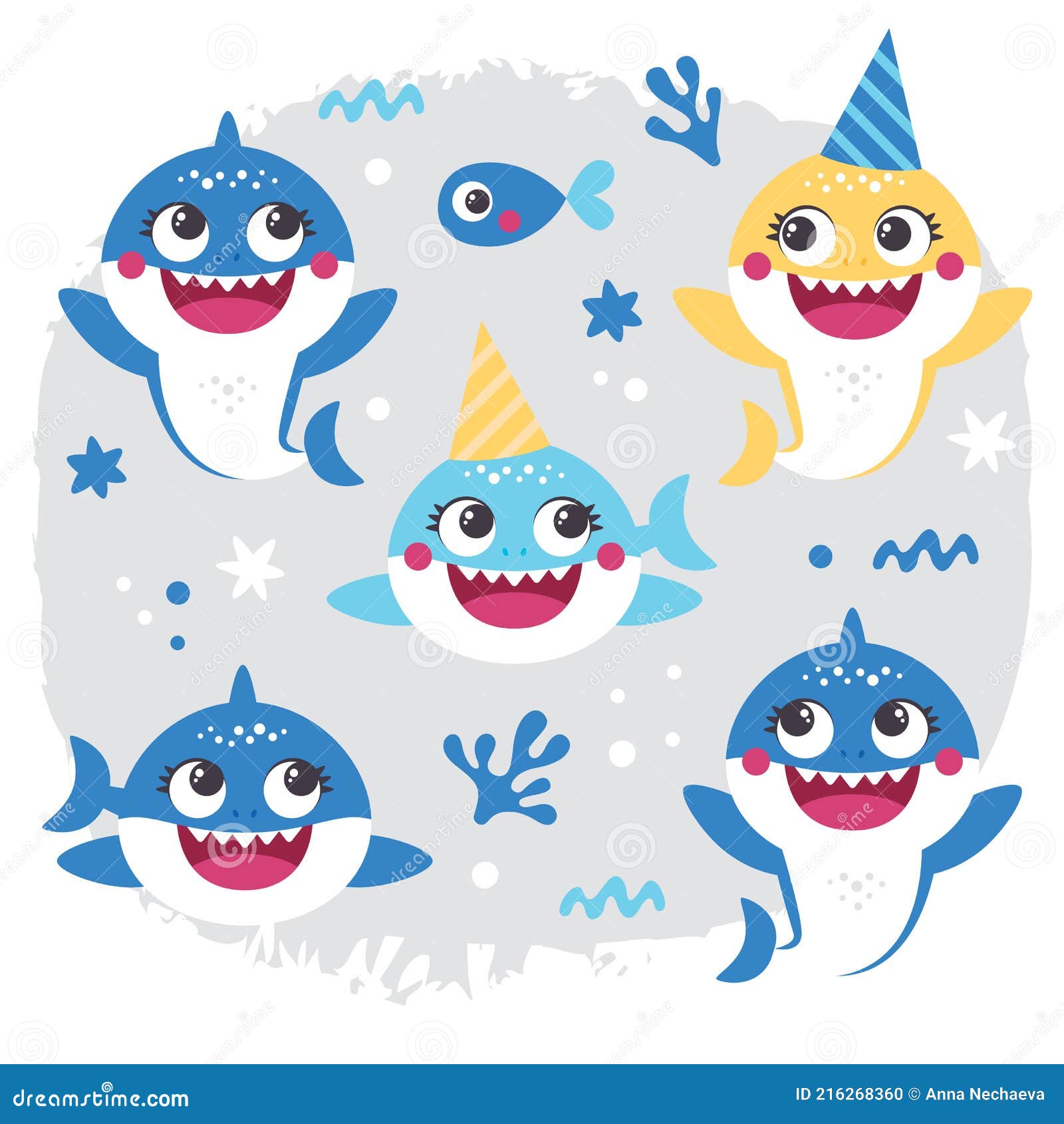 Vecor Set of Baby Shark Birthday Illustrations Stock Vector ...