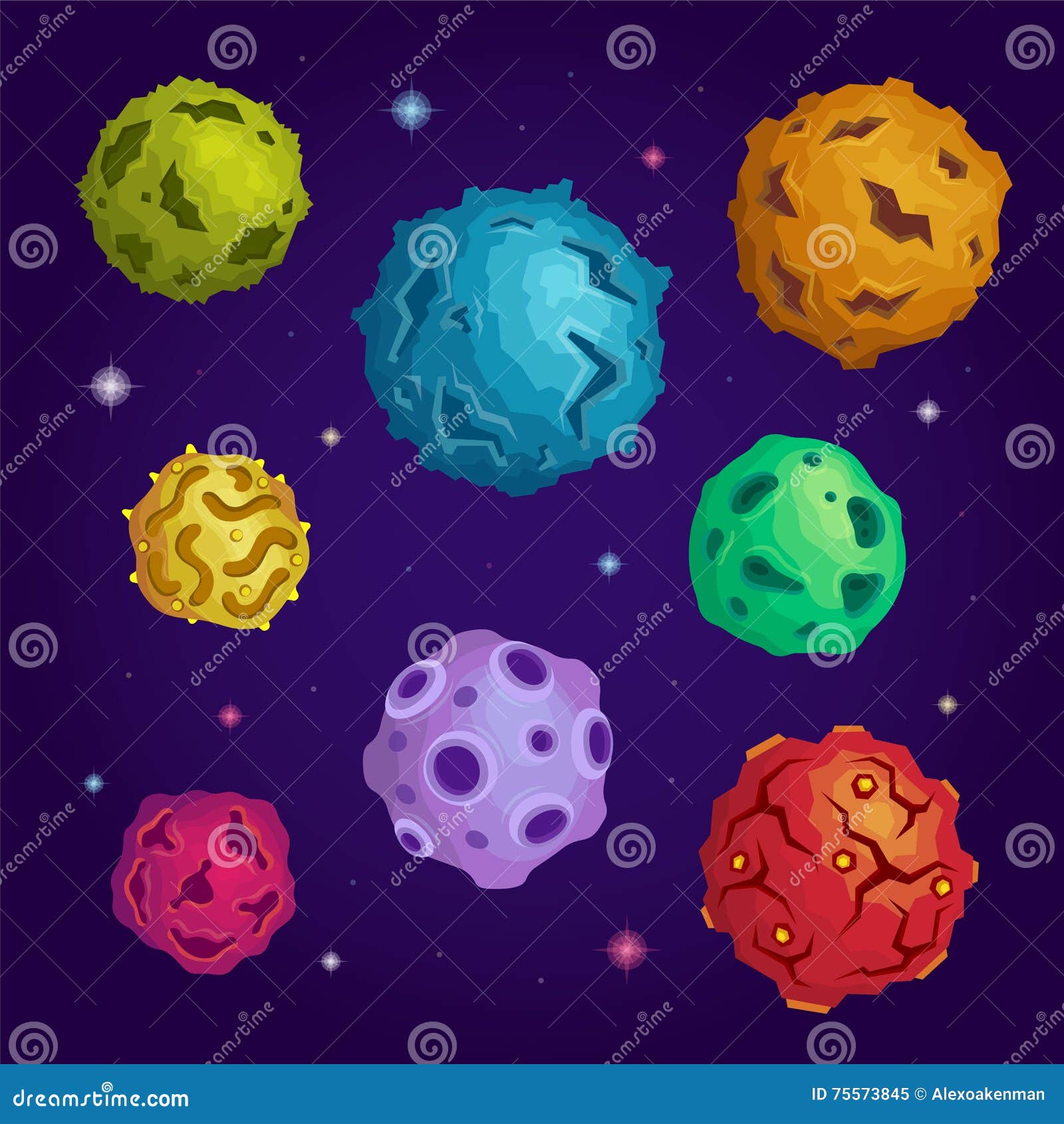 Vecrot Cartoon Asteroids in Open Space in Flat Style Stock Vector ...