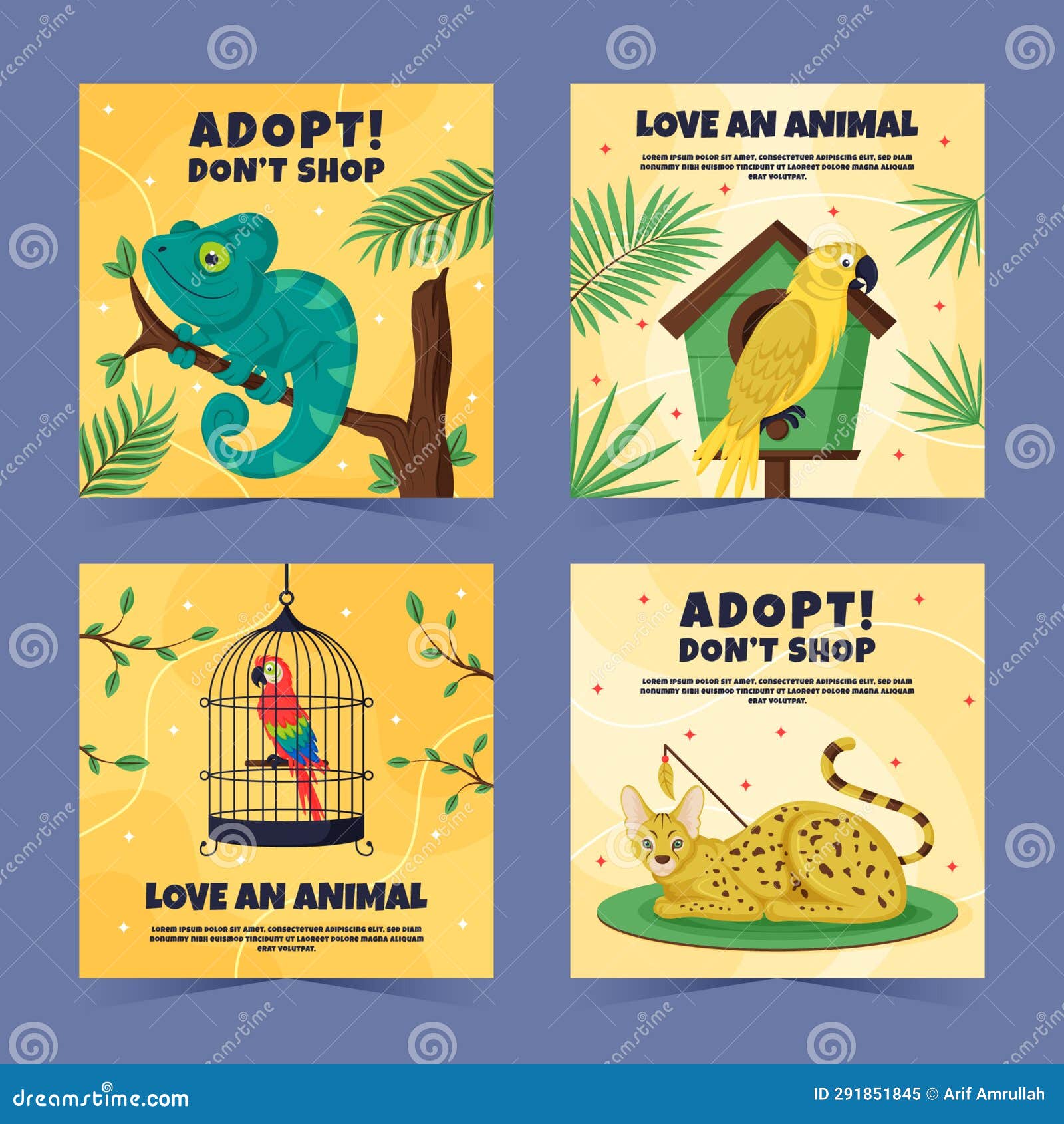 Exotic and Domestic Animal Adoption Social Media Templates Stock Vector ...
