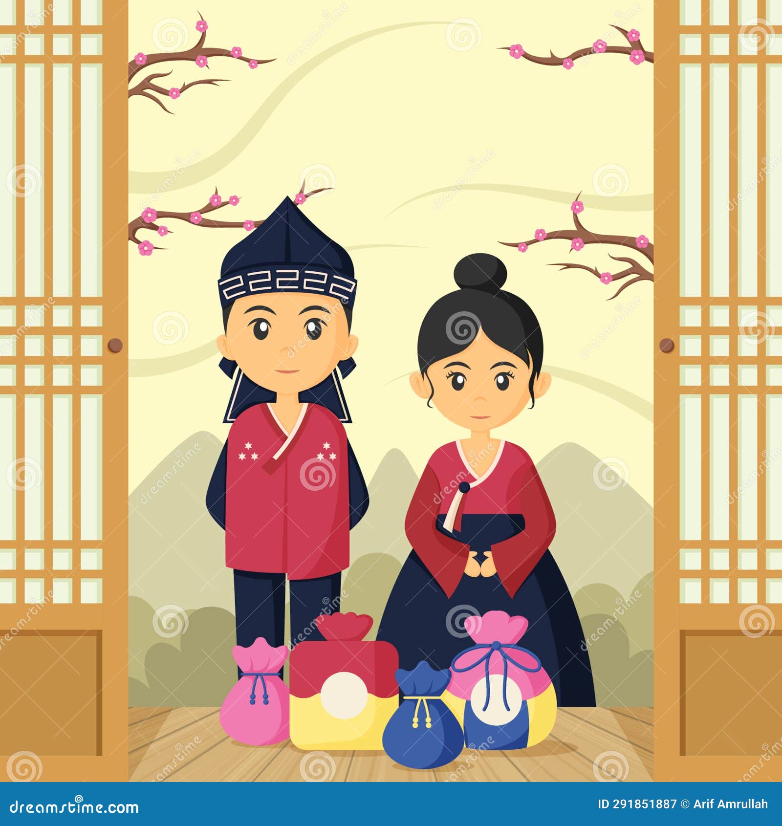 Korean Couple In Hanbok Vector Vector Flat | CartoonDealer.com #280703614