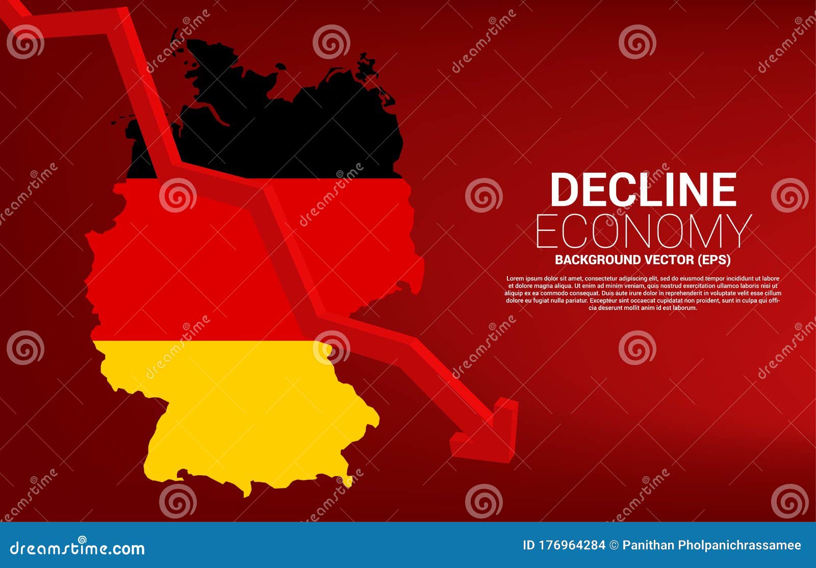 Downturn Graph with Germany Flag in Map. Stock Vector - Illustration of ...