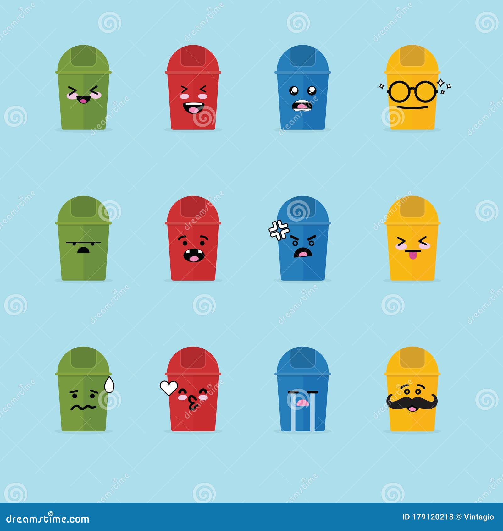 Trash Can Emoticon Cartoon With Thumbs Up Vector Illustration ...