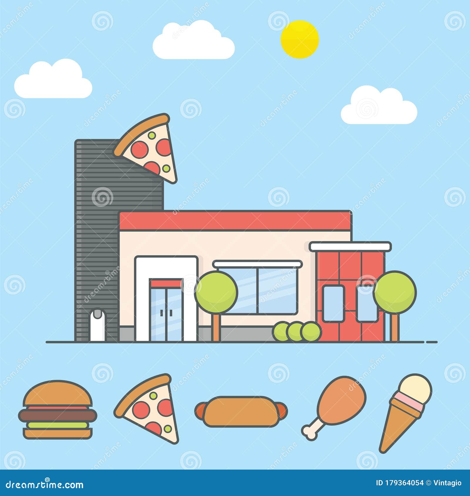 Pizza Store stock vector. Illustration of door, brown - 179364054