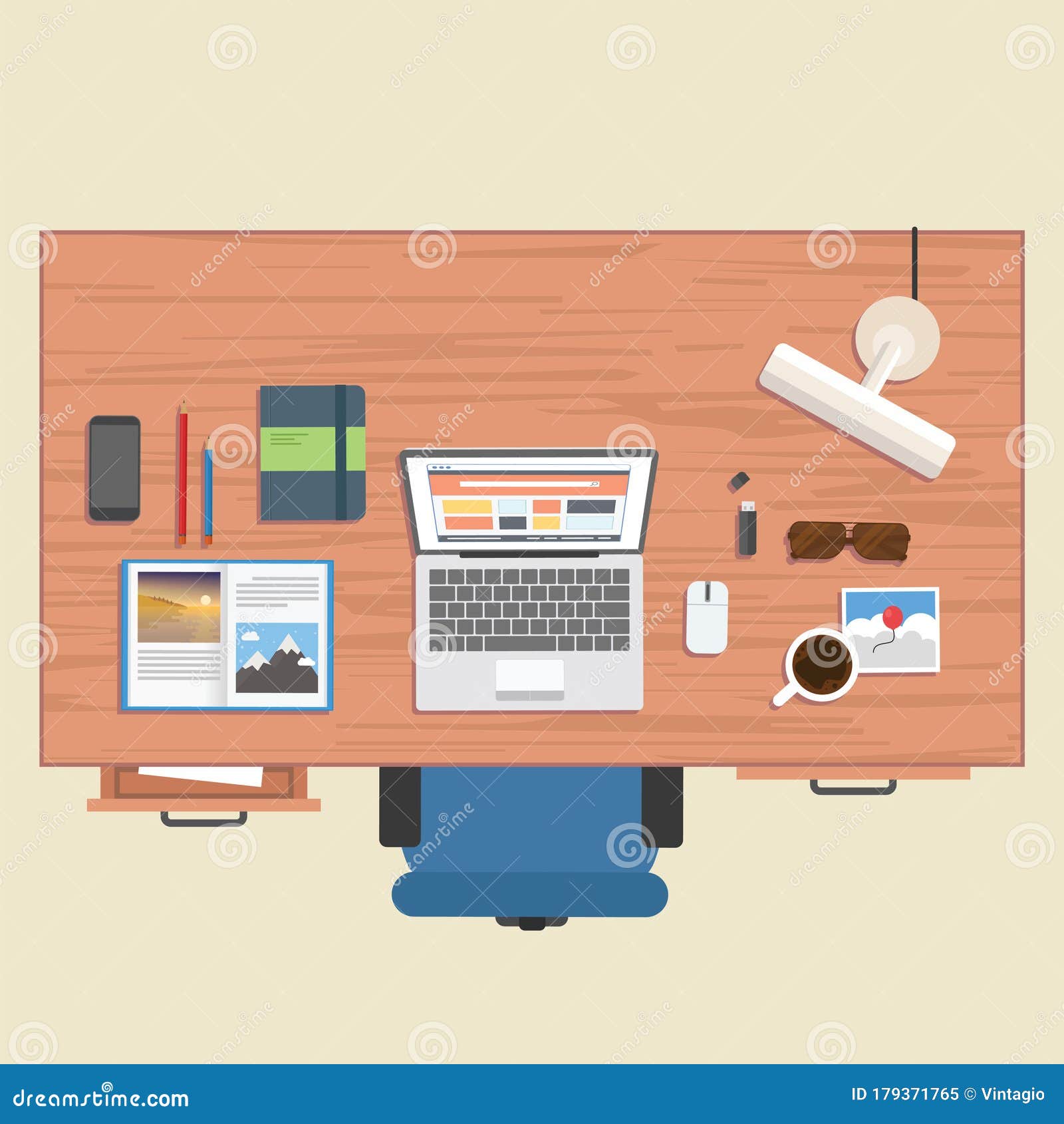 Designer Stuff on Table stock vector. Illustration of design - 179371765