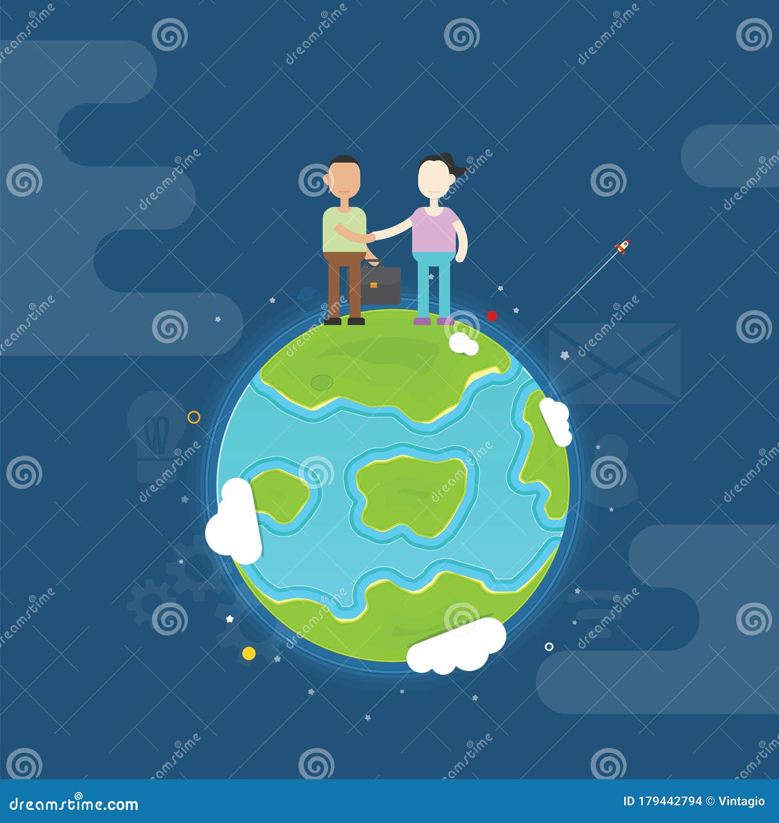 Handshake on earth stock vector. Illustration of concept - 179442794