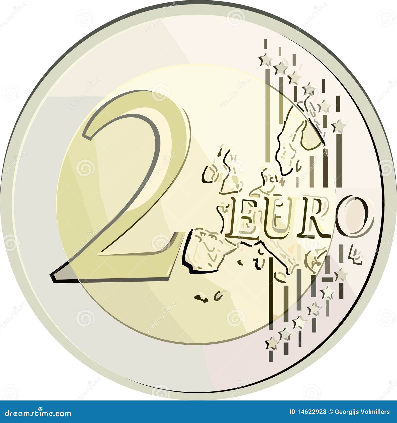 Vector 2 euro coin. stock vector. Illustration of metal - 14622928