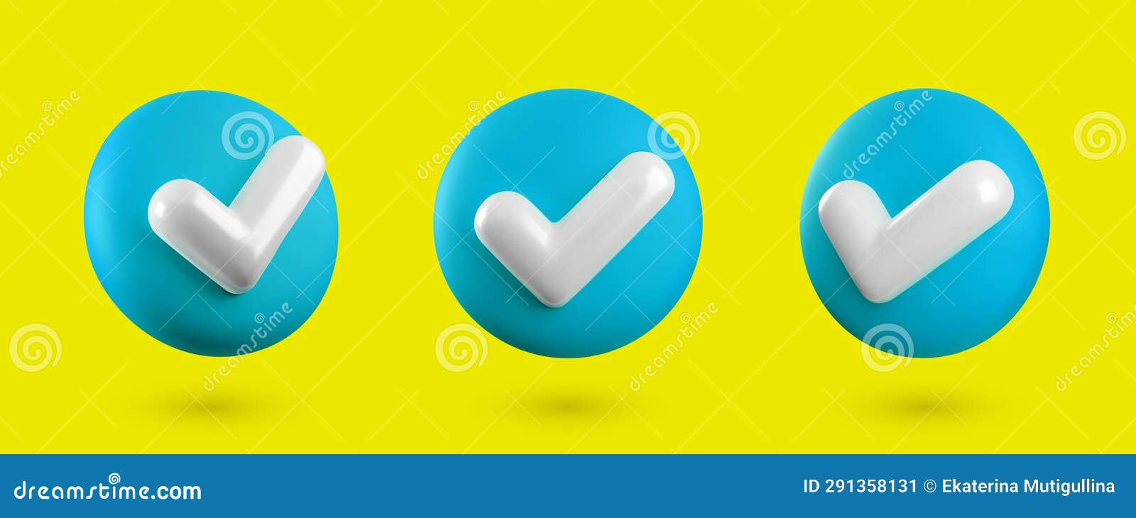 Vector 3d Checkmark Realistic Icons Set. Trendy Glossy Plastic Blue ...