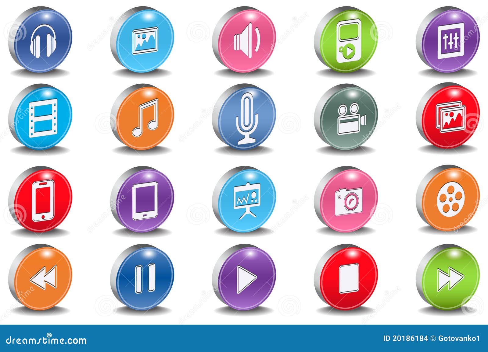 Vector 3d Oval Multimedia Bevel Shiny Icons Stock Vector - Illustration ...