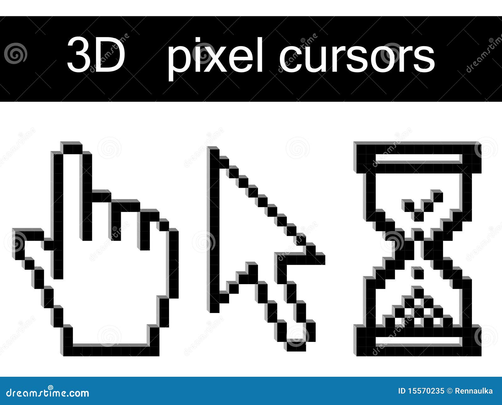 Pixel Cursors Buttons- Hand And Arrow Icons Cartoon Vector ...