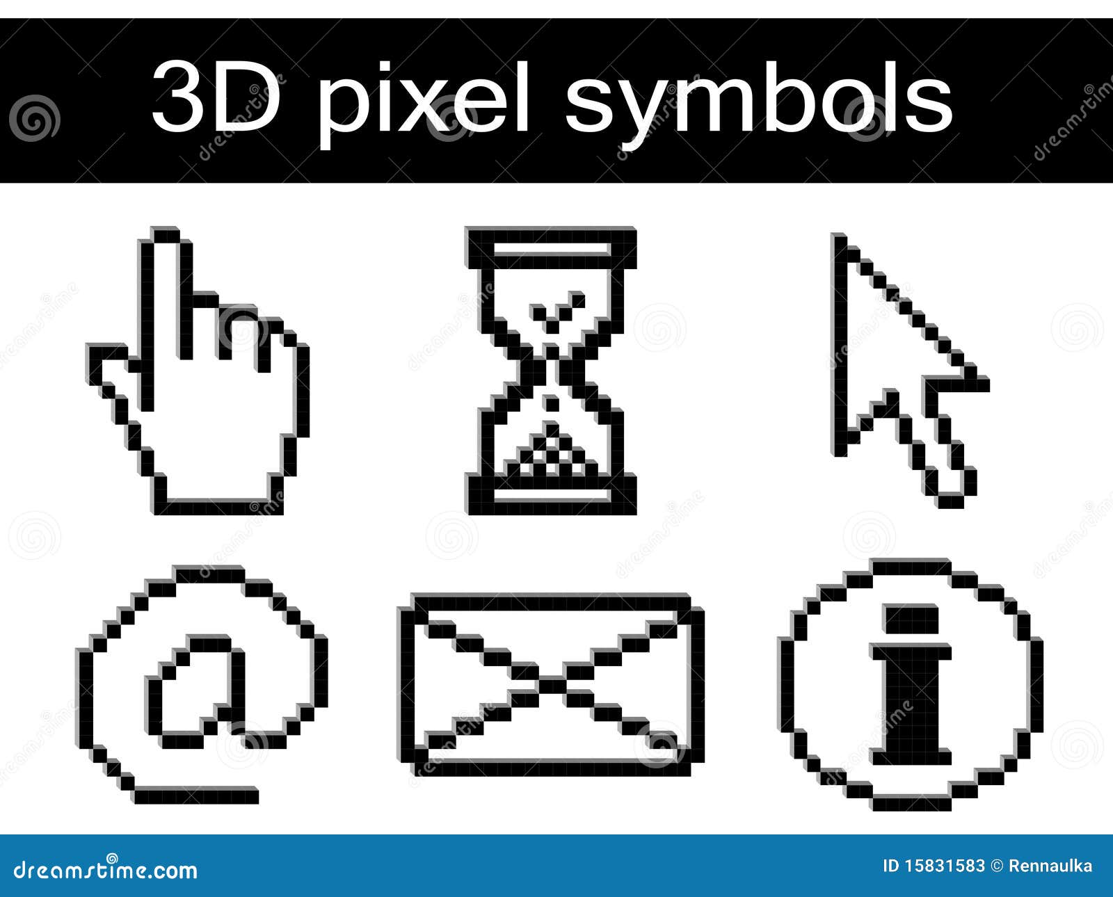 Vector 3d pixel symbols stock vector. Illustration of black - 15831583