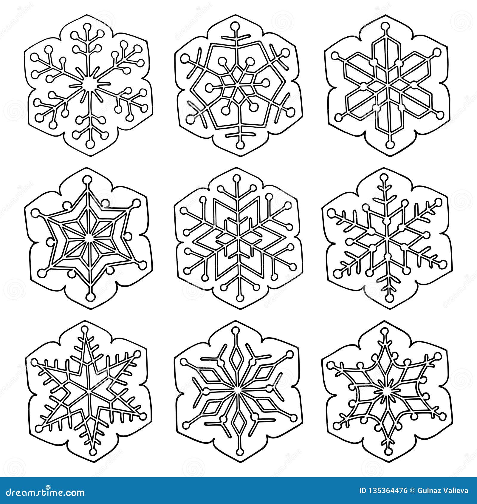 Set of Vector Abstract Six-pointed Snowflakes Stock Vector ...