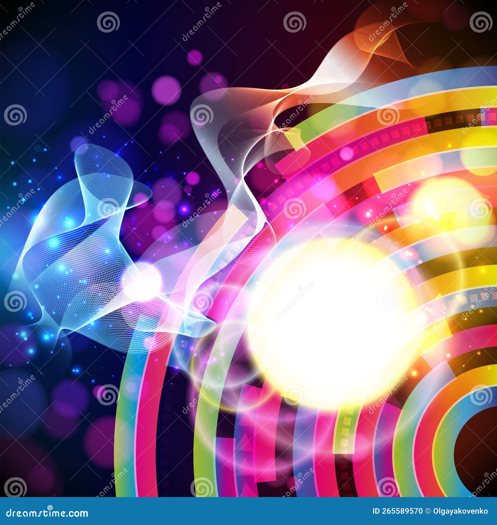 Abstract Background. Colorful Techno Pattern on a Dark. Sun and Thin ...