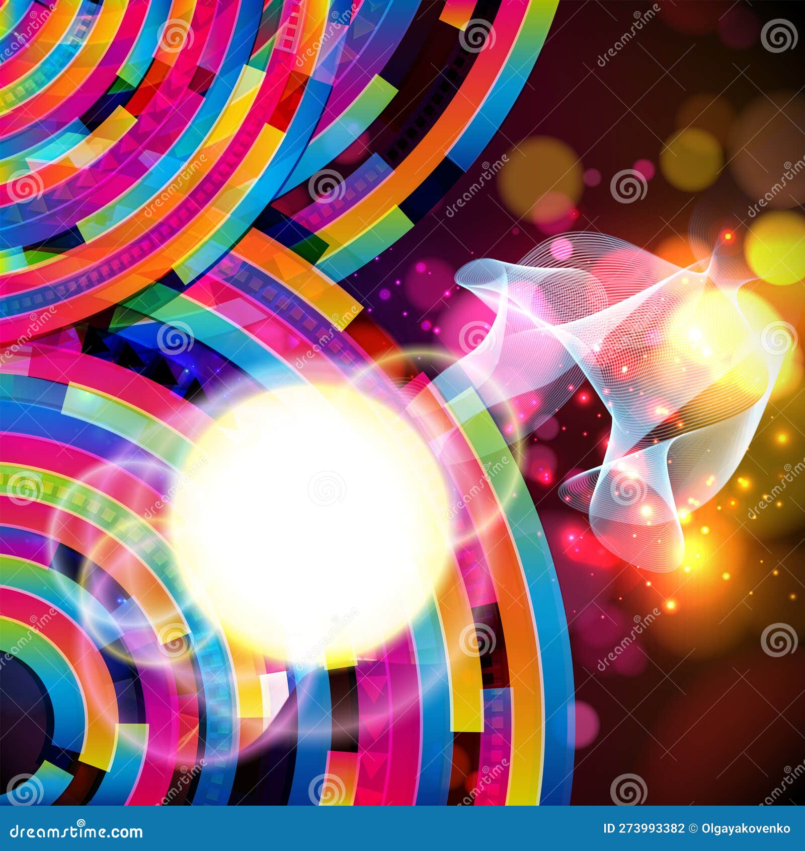 Vector Abstract Background. Colorful Techno Pattern on a Dark. Sun and ...