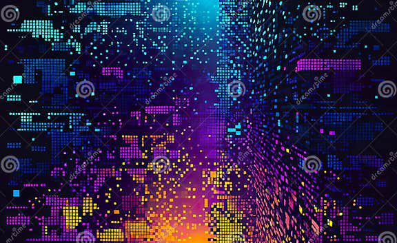 Vector Abstract Background, Digital Glowing Square Pixels for ...
