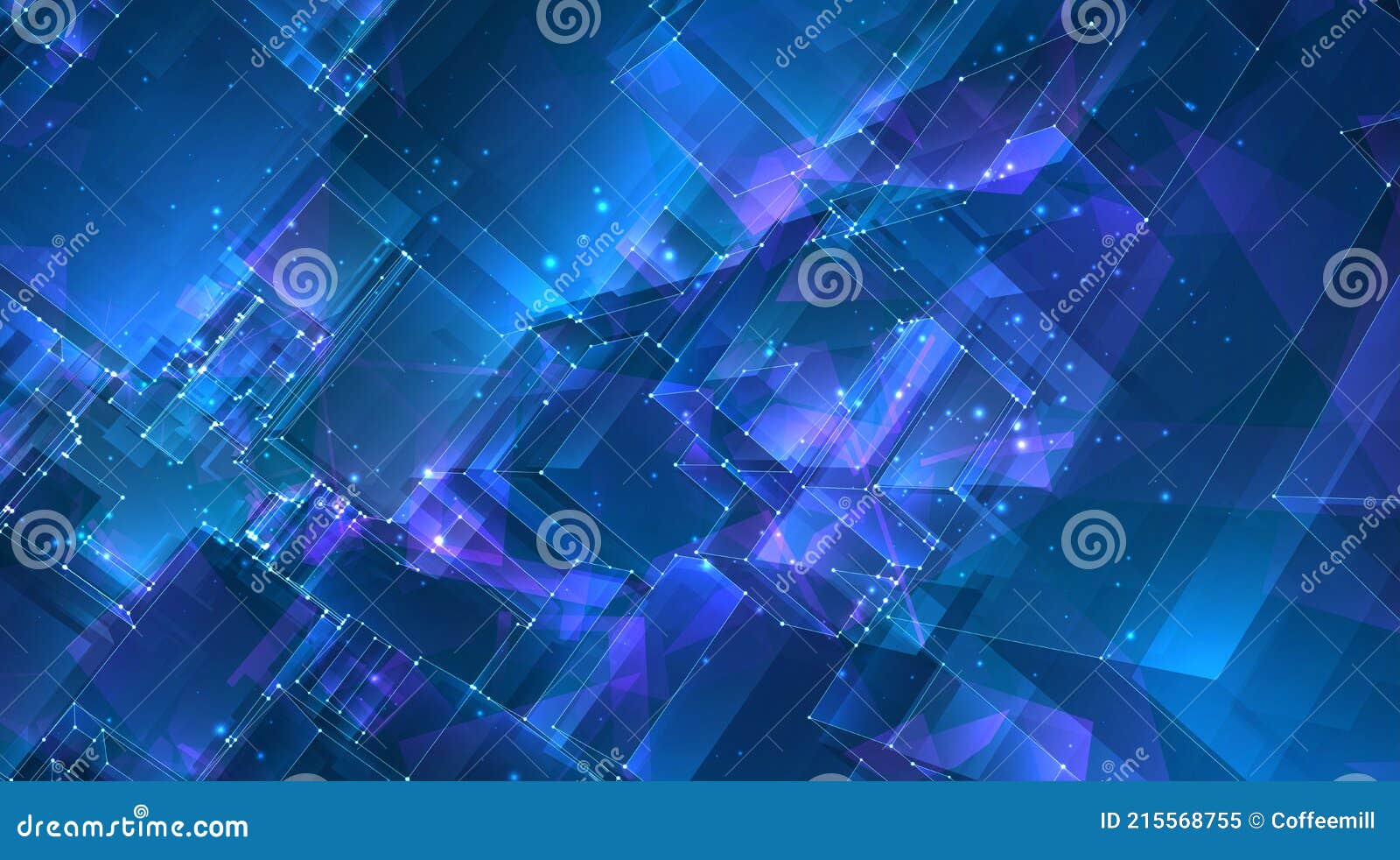 Vector Abstract Background of Glowing Square Crystals on Blue Stock ...