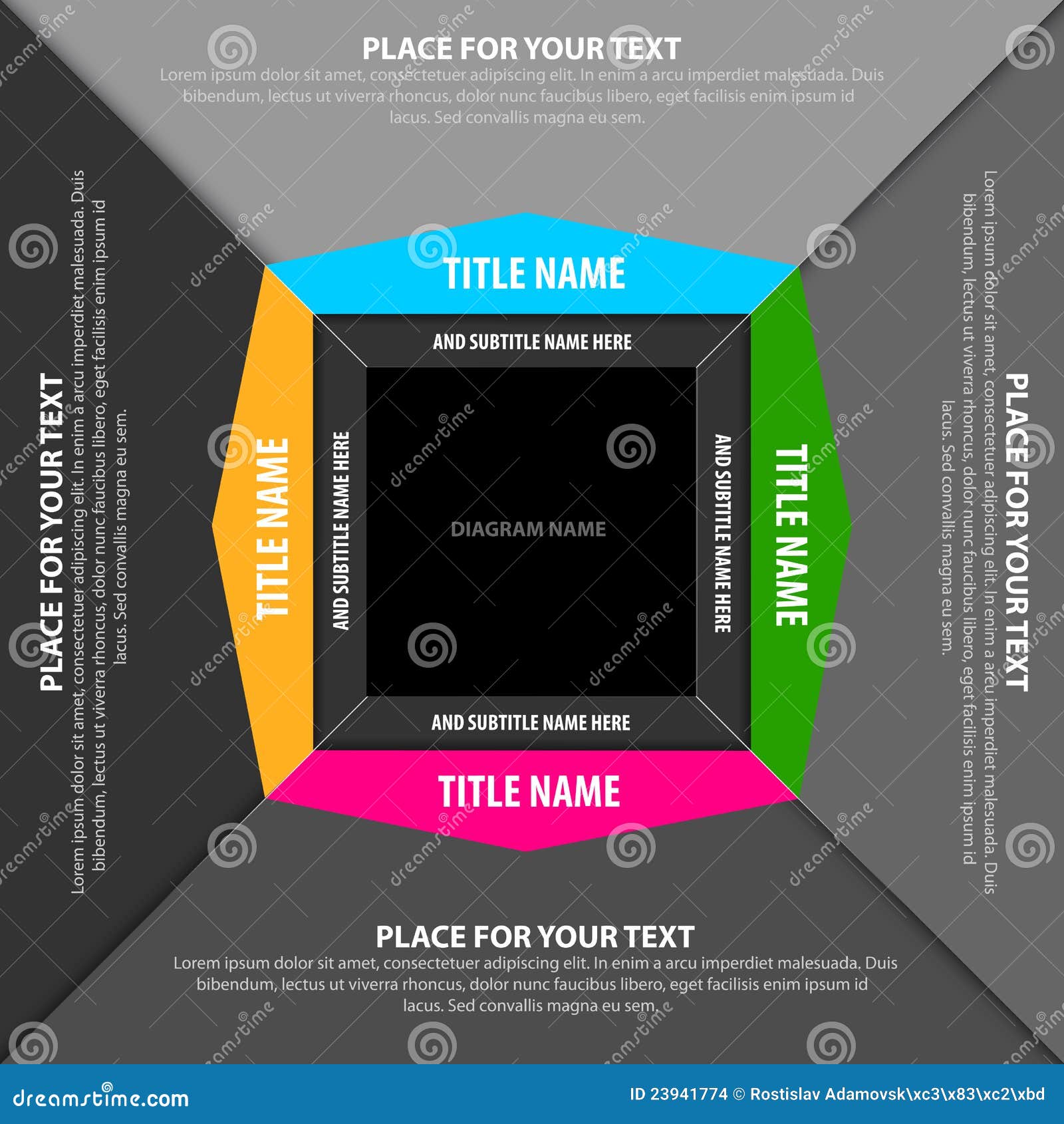 Square Diagram, Stickers Connected W Black Line Vector Illustration ...