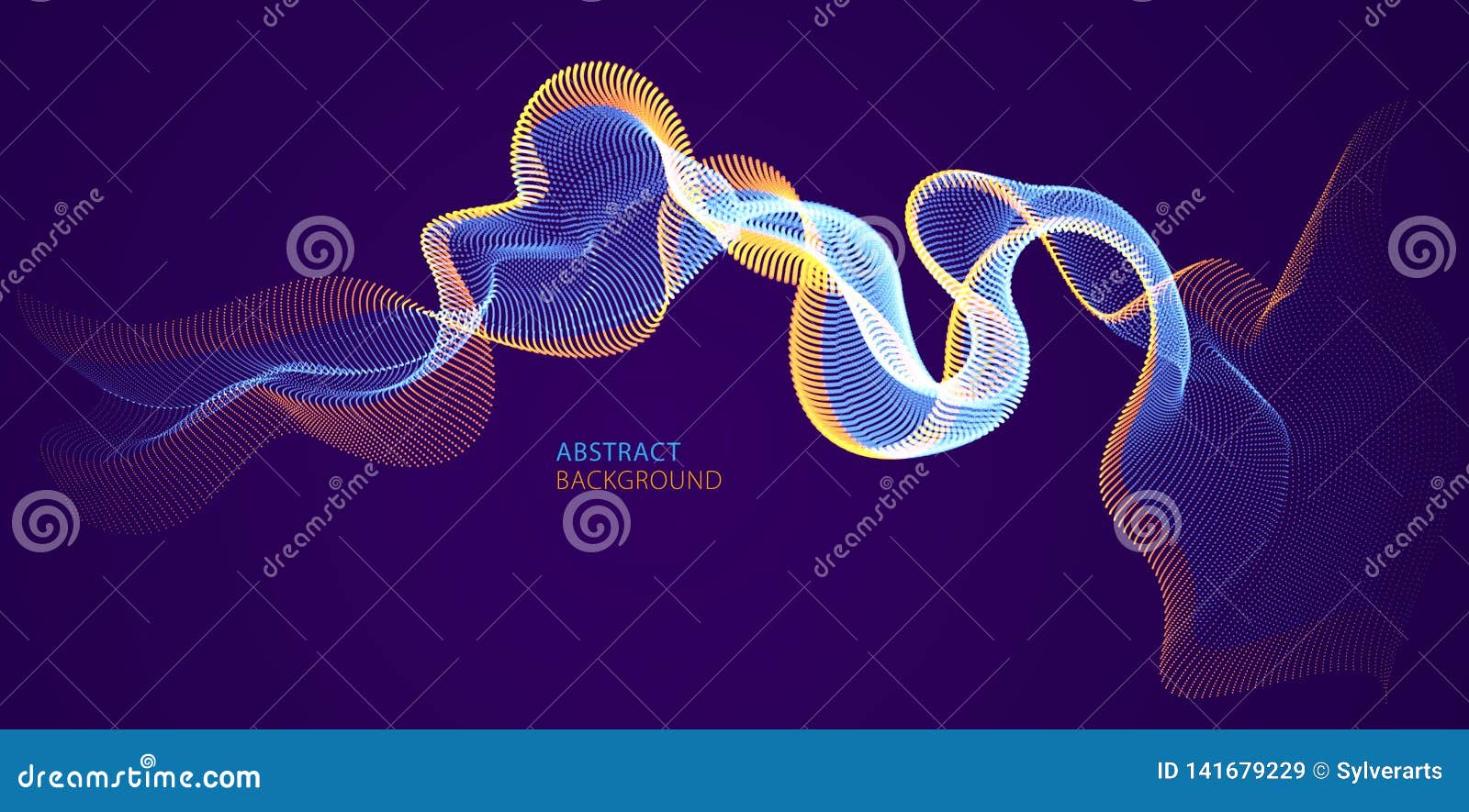 Vector Abstract Background with Wave of Flowing Particles Over Dark, Smooth Curve Shape Lines ...