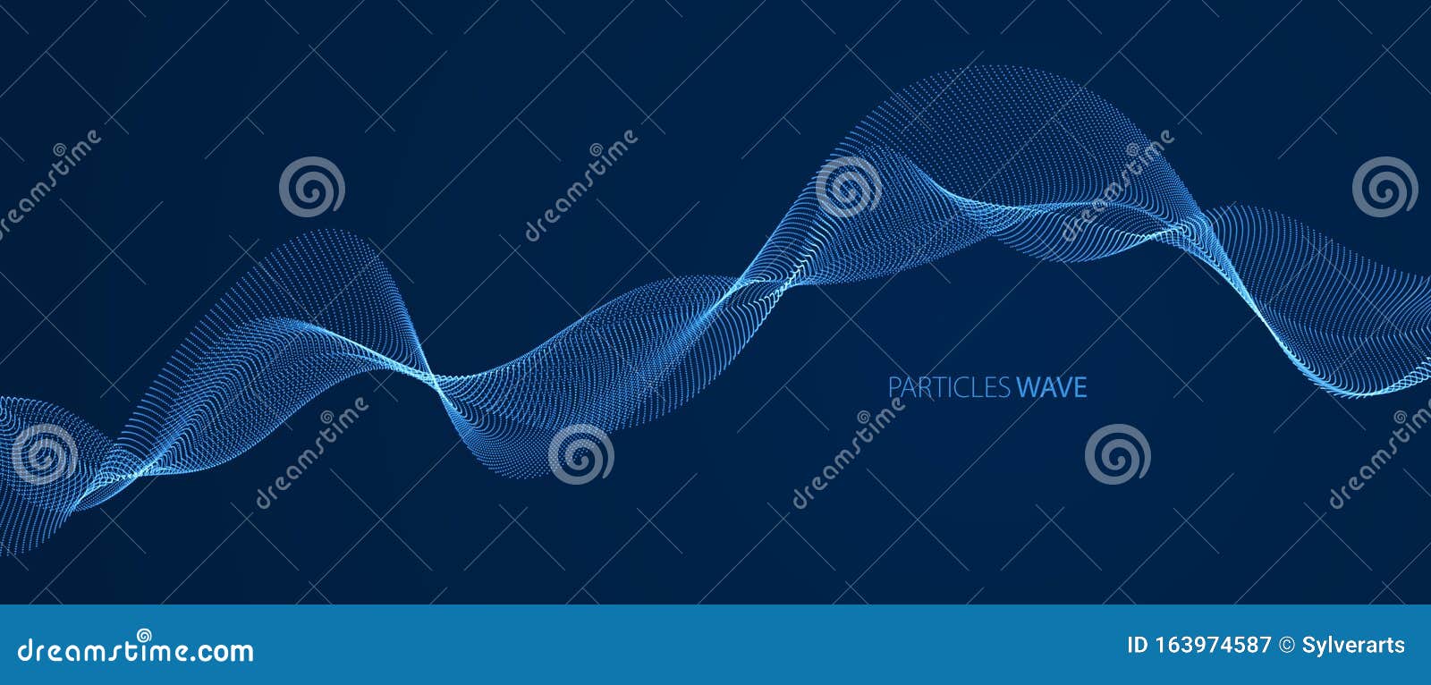 Vector Abstract Background with Wave of Flowing Particles Over Dark, Smooth Curve Shape Lines ...