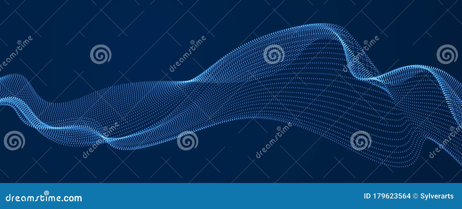 Vector Abstract Background with Wave of Flowing Particles Over Dark, Smooth Curve Shape Lines ...