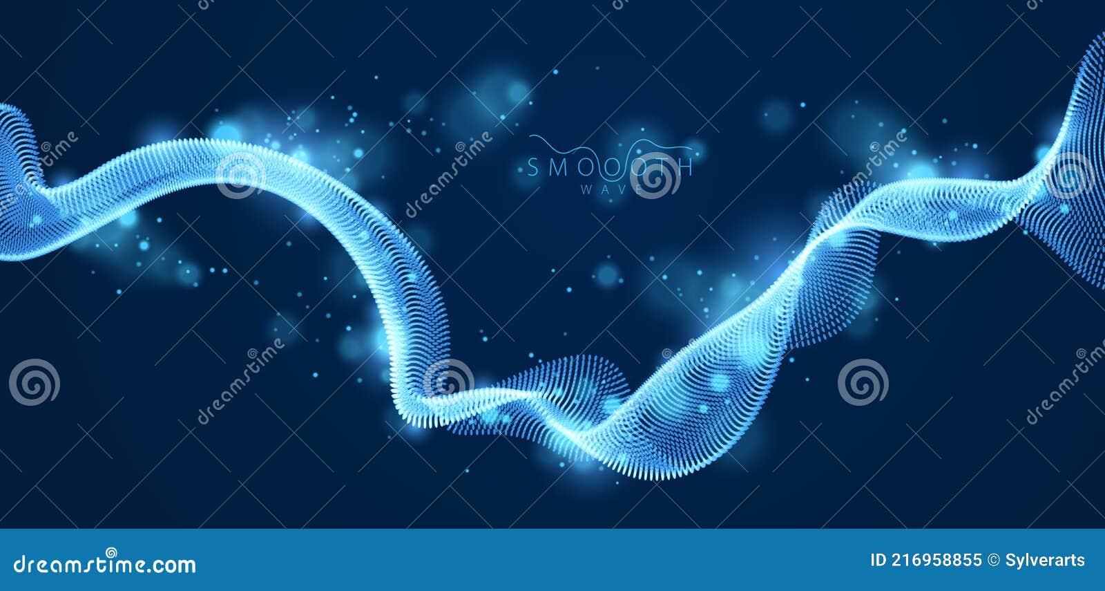 Vector Abstract Background with Wave of Flowing Particles Over Dark, Smooth Curve Shape Lines ...