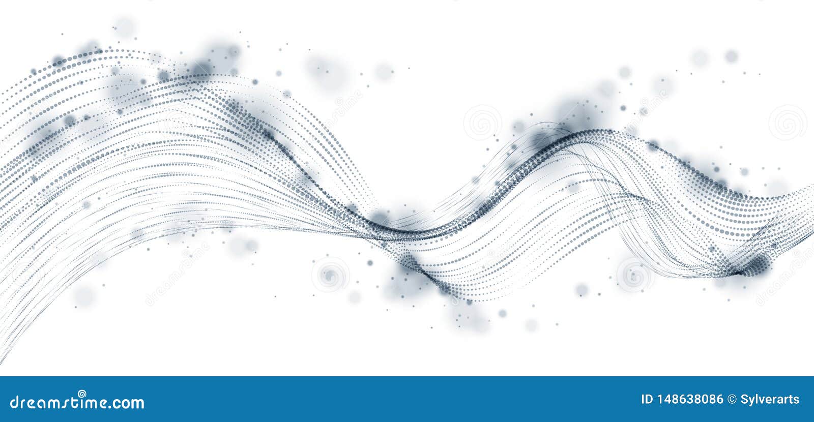 Vector Abstract Background with Wave of Flowing Particles, Smooth Curve Shape Lines, Particle ...
