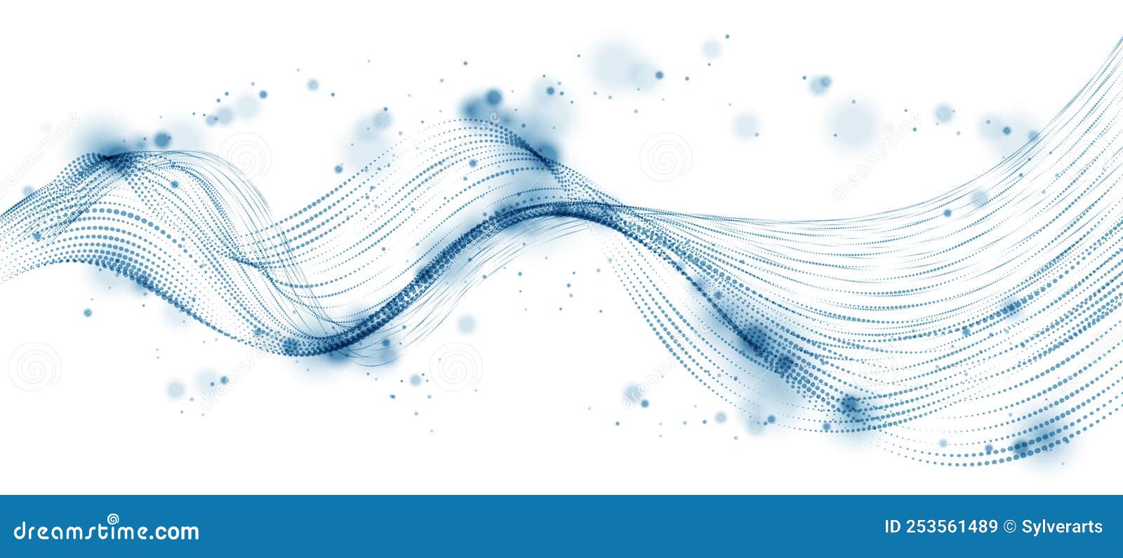 Vector Abstract Background with Wave of Flowing Particles, Smooth Curve Shape Lines, Particle ...