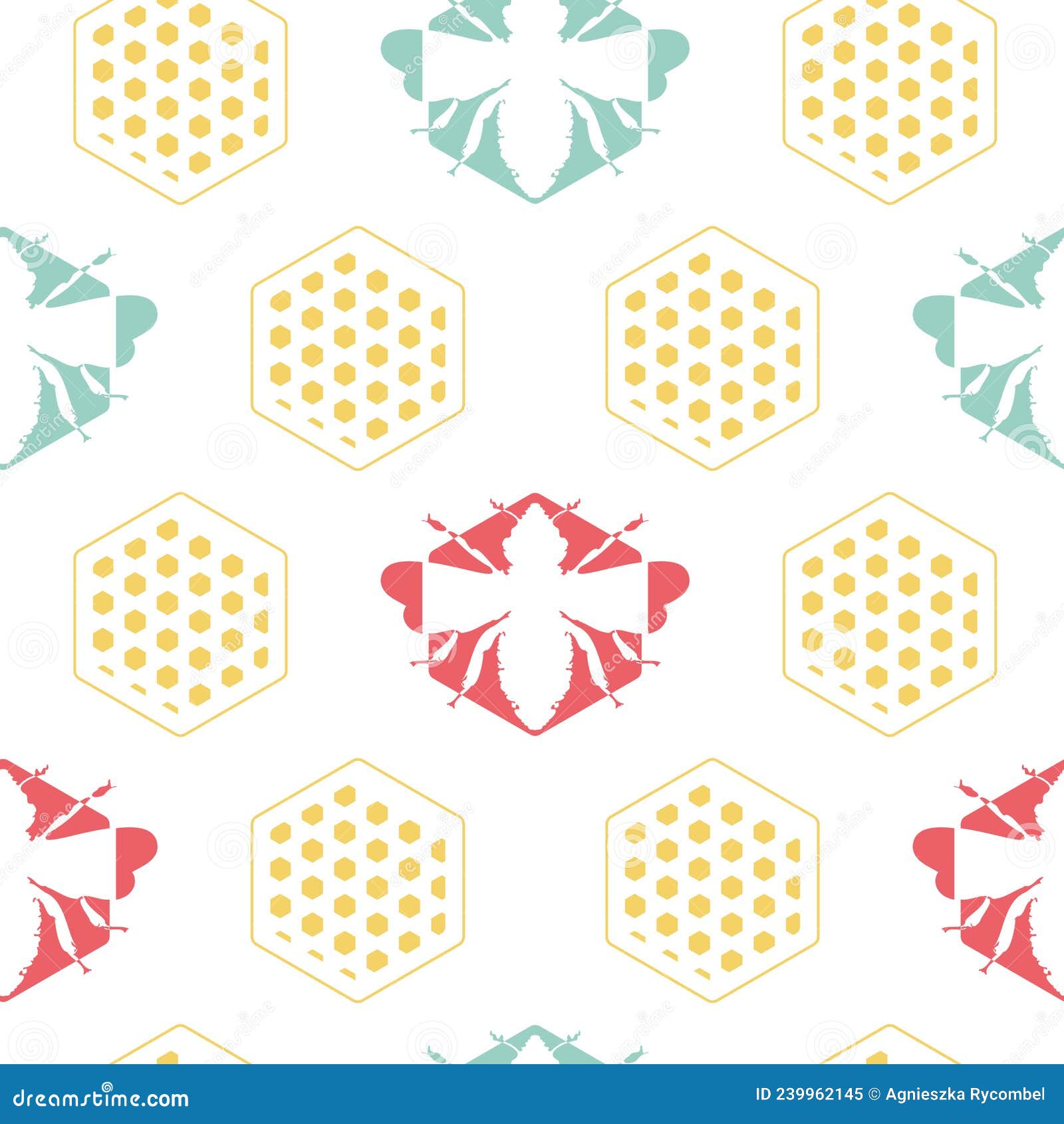Vector Abstract Bees and Honeycomb in Vibrant Colors Seamless Pattern ...
