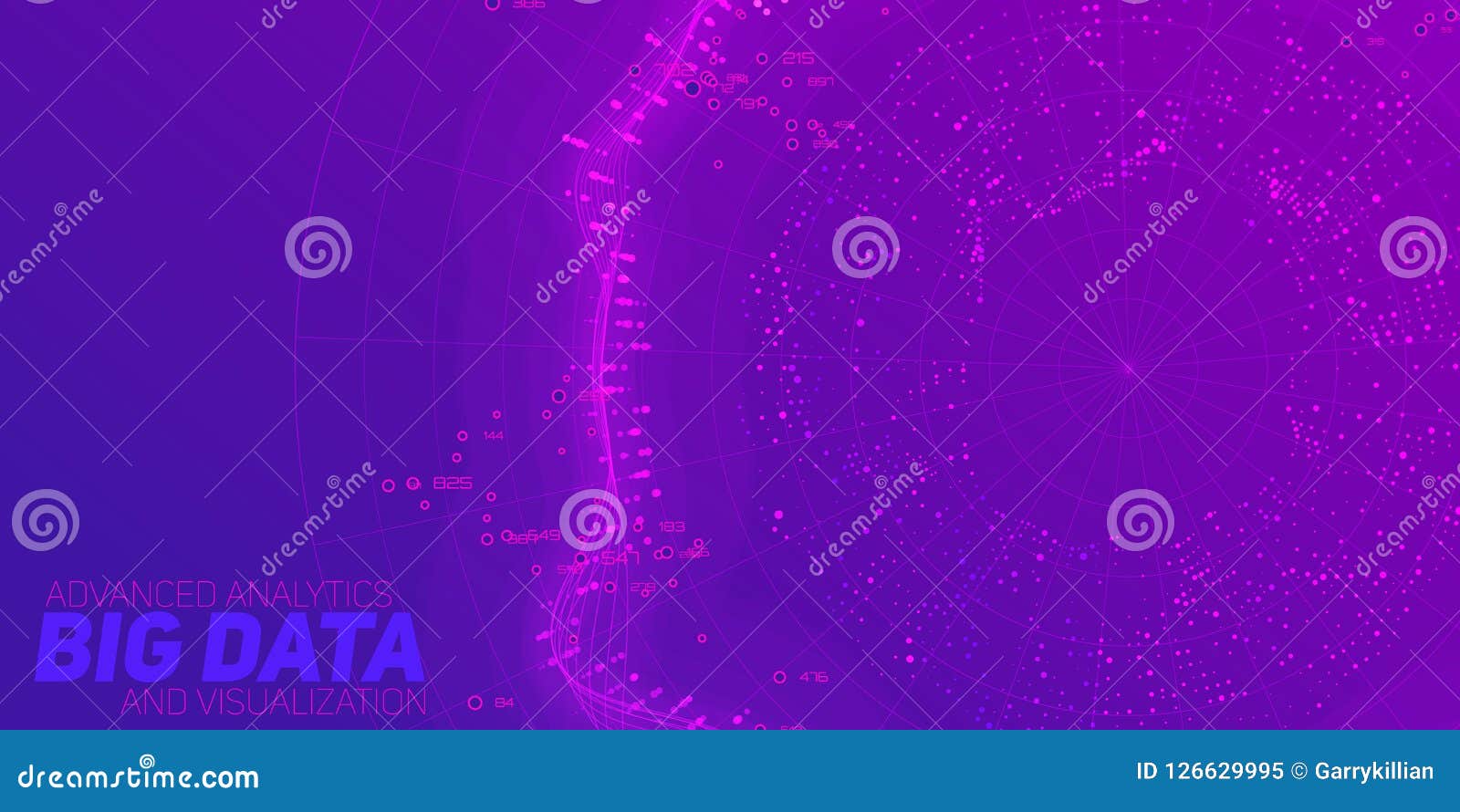 Vector Abstract Big Data Visualization Blue Flow Of Data As Numbers Strings Stock Vector