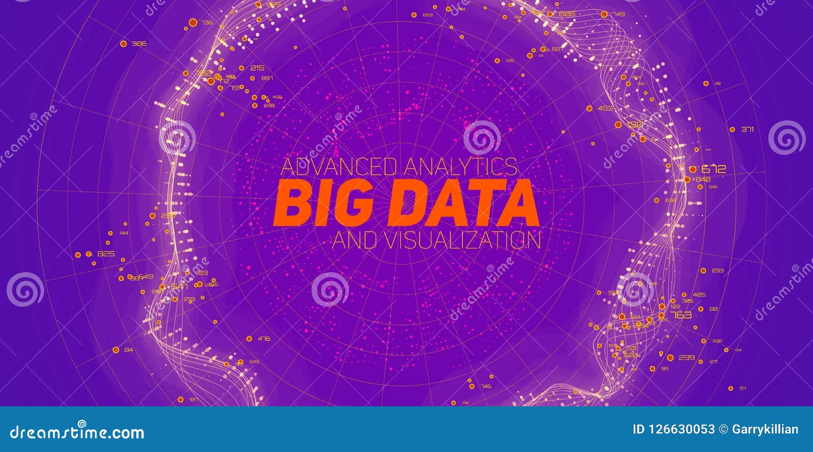 Vector Abstract Big Data Visualization Blue Flow Of Data As Numbers Strings Stock Vector