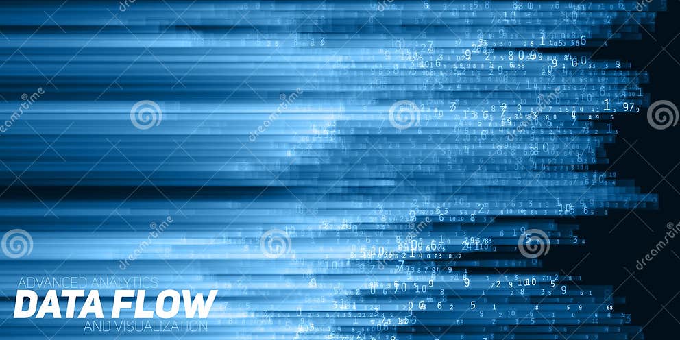 Vector Abstract Big Data Visualization. Blue Flow of Data As Numbers Strings. Information Code ...