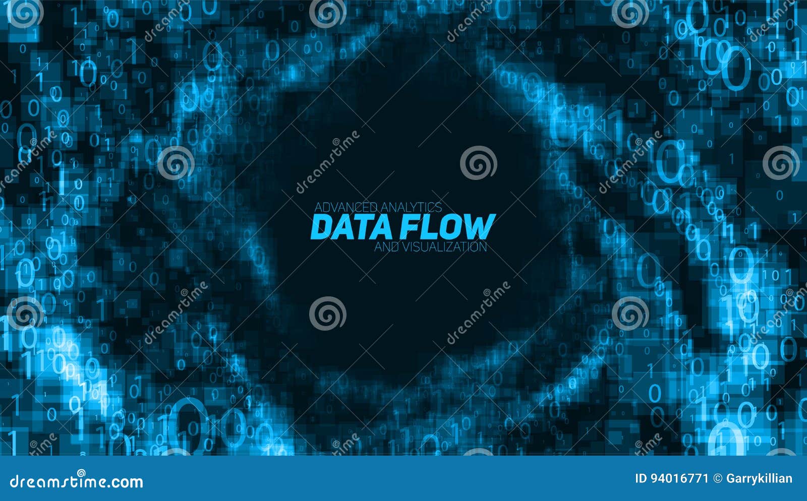 Vector Abstract Big Data Visualization. Blue Glowing Data Flow As Binary Numbers Stock Vector ...
