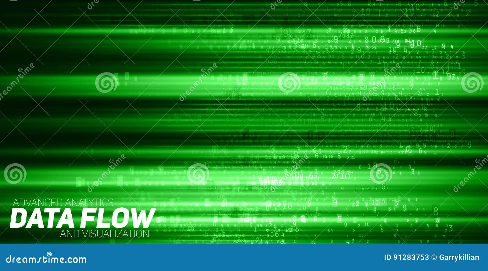 Vector Abstract Big Data Visualization Green Flow Of Data As Numbers