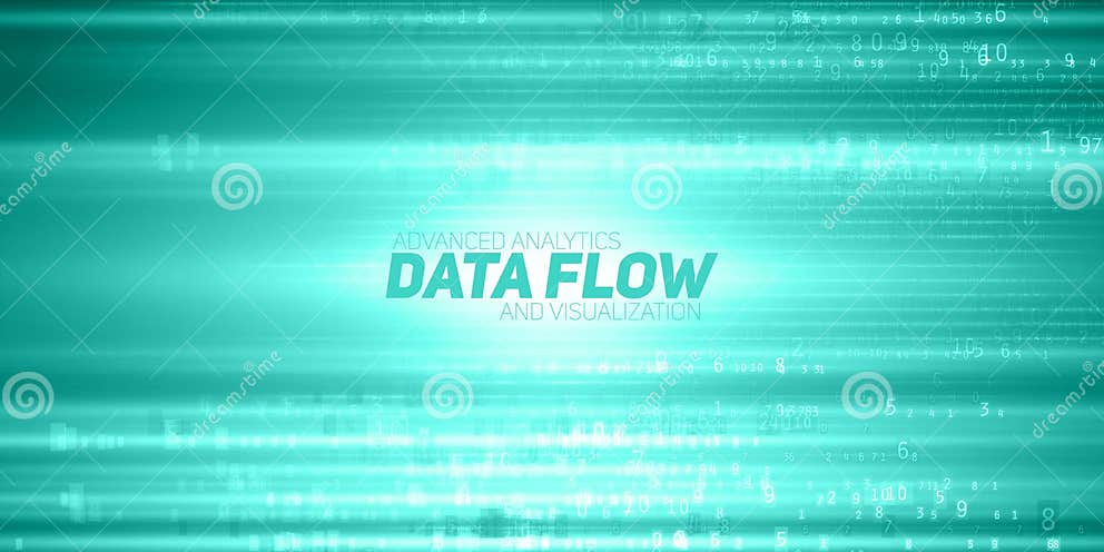 Vector Abstract Big Data Visualization Green Flow Of Data As Numbers Strings Information Code