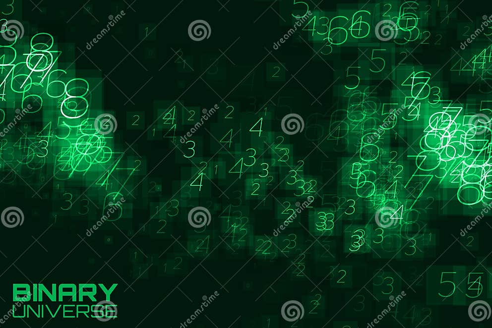 Vector Abstract Big Data Visualization. Green Glowing Data Flow As Binary Numbers. Computer Code ...