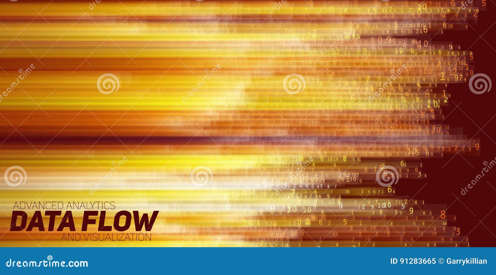 Vector Abstract Big Data Visualization Orange Flow Of Data As Numbers Strings Information Code