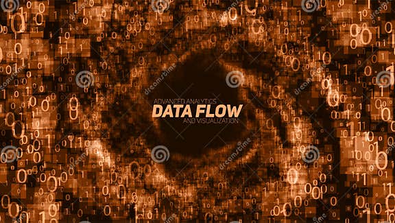 Vector Abstract Big Data Visualization. Orange Glowing Data Flow As Binary Numbers Stock Vector ...
