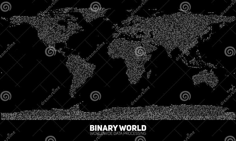 Vector Abstract Binary World Map. Continents Constructed from Binary ...