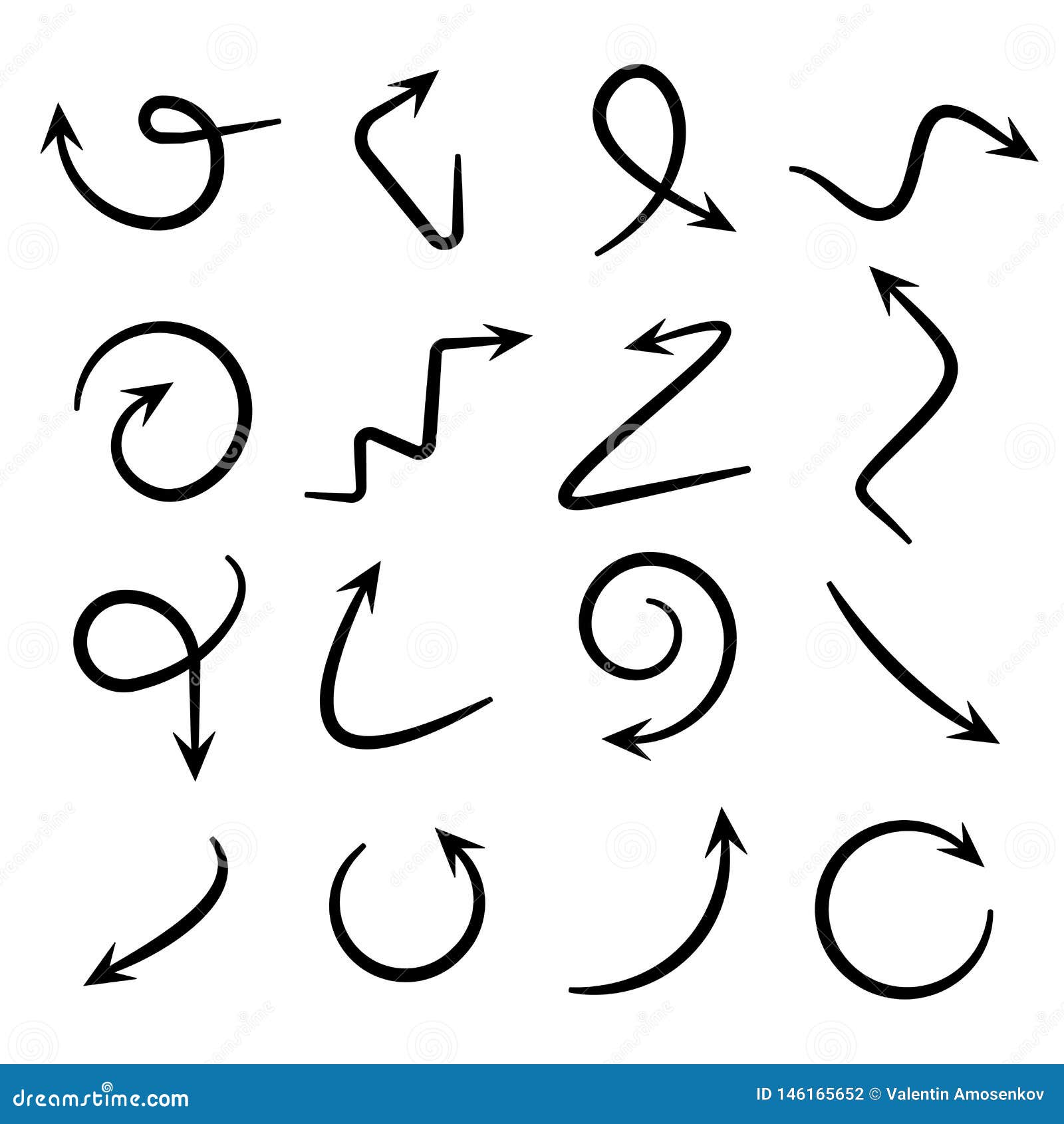 Vector Abstract Black Hand Drawn Arrows Set On White Background Stock ...