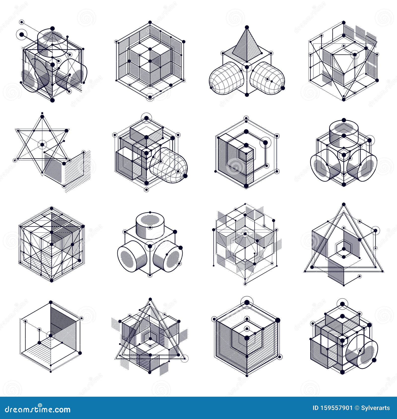 Vector Abstract Black and White Backgrounds Set Created in Isometric ...