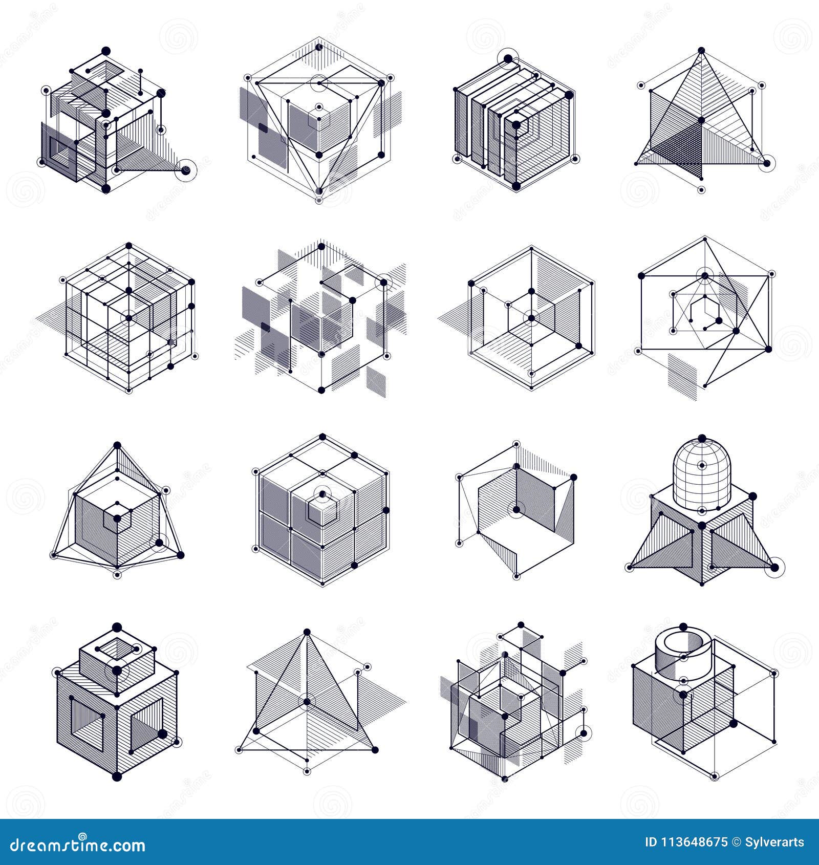 Vector Abstract Black and White Backgrounds Set Created in Isometric ...