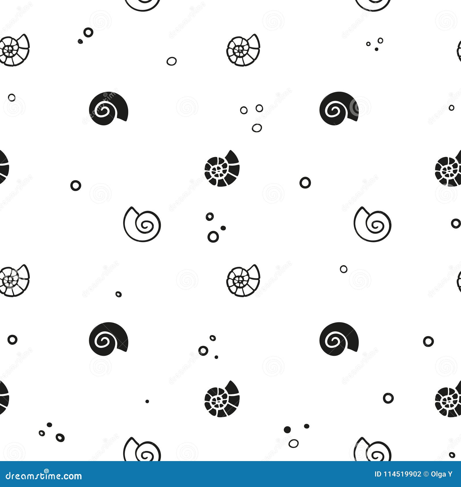 Vector Abstract Black and White Repeatable Pattern with Seashells ...