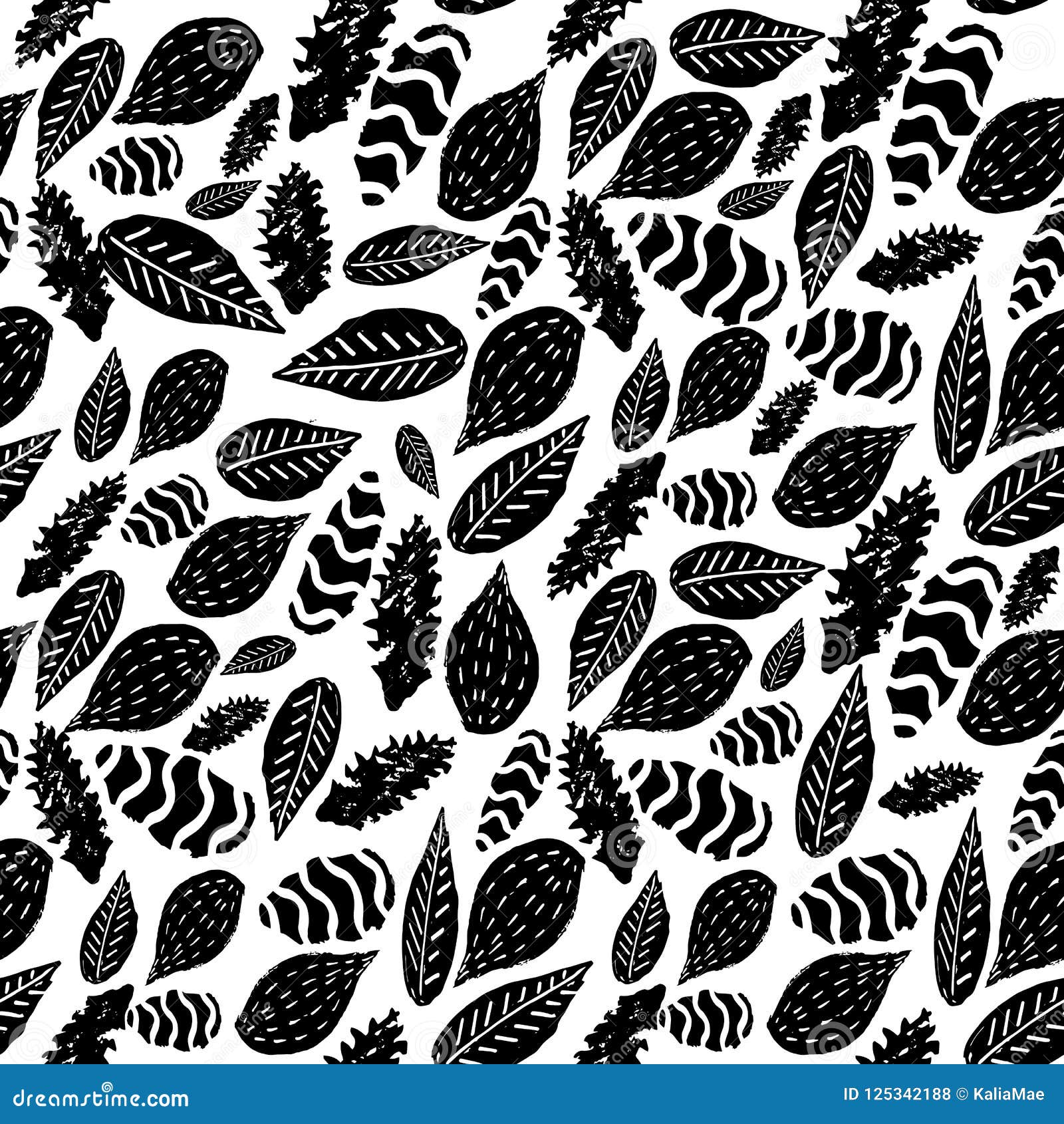 Vector Abstract Black and White Stylized Tribal Leaf Seamless Repeat ...