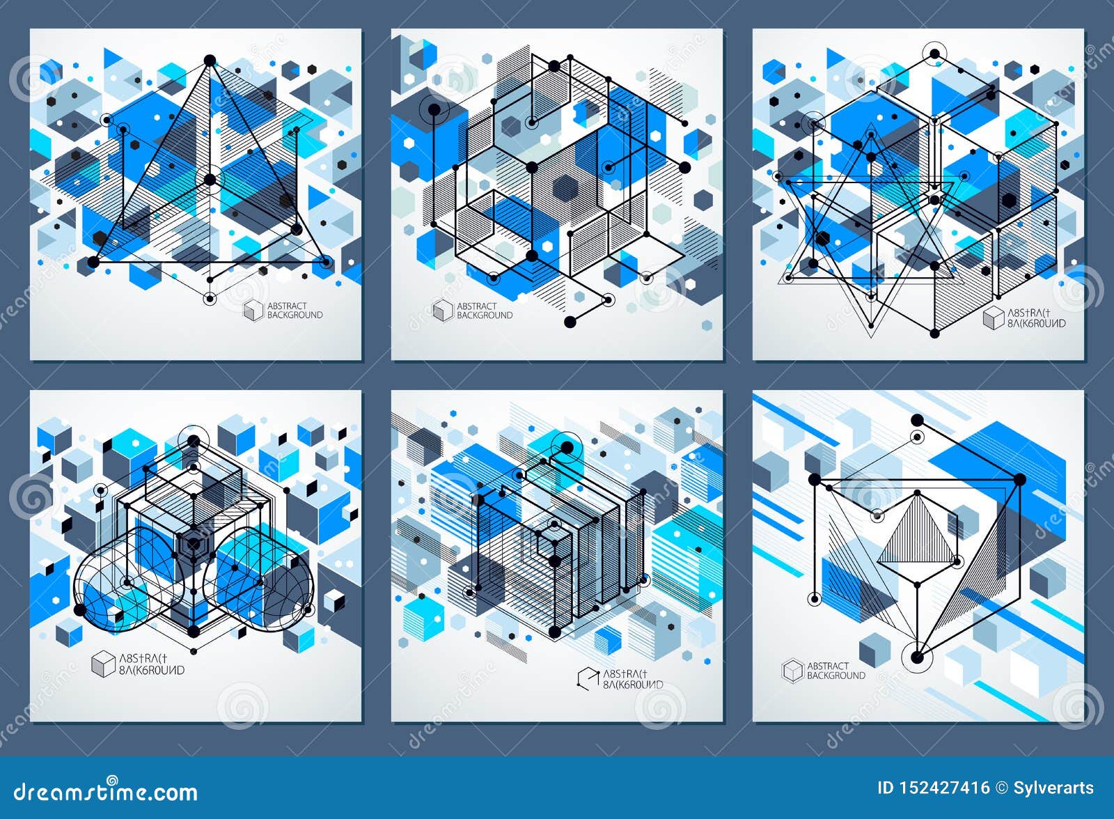 Vector Abstract Blue Backgrounds Set Created in Isometric Mesh Lines ...
