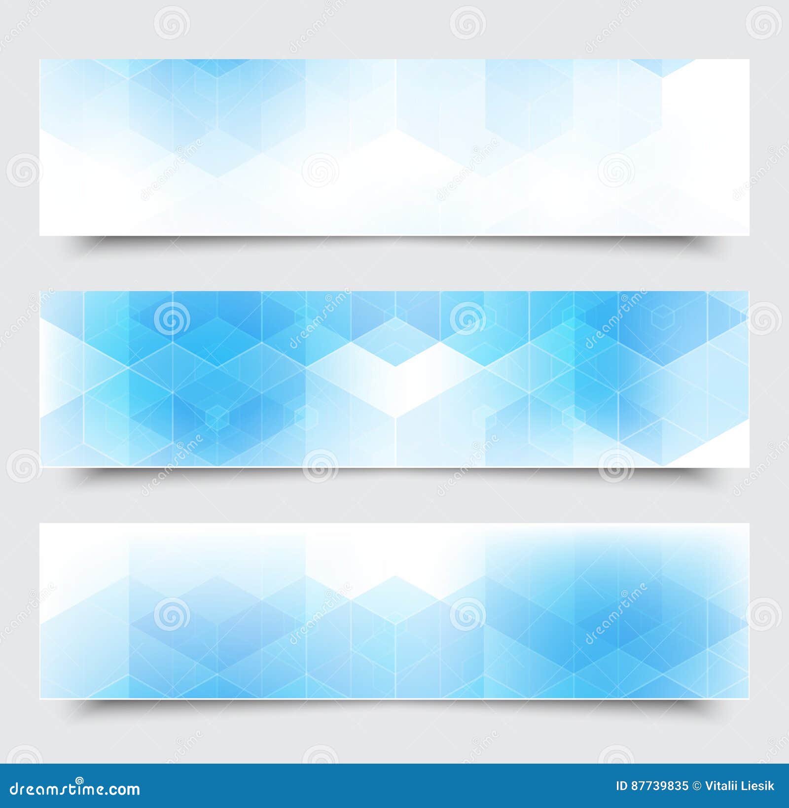 Vector Abstract Blue Horizontal Banners with Geometric Hexagonal ...