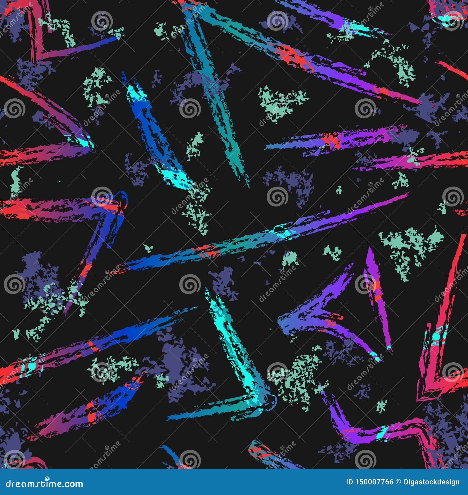 Vector Abstract Brush Strokes Seamless Pattern. Neon Paint Splashes ...