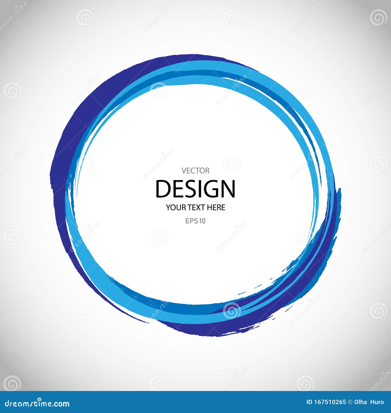 Vector Abstract Circle Painted with Blue Paint Brushes, Round Frame ...