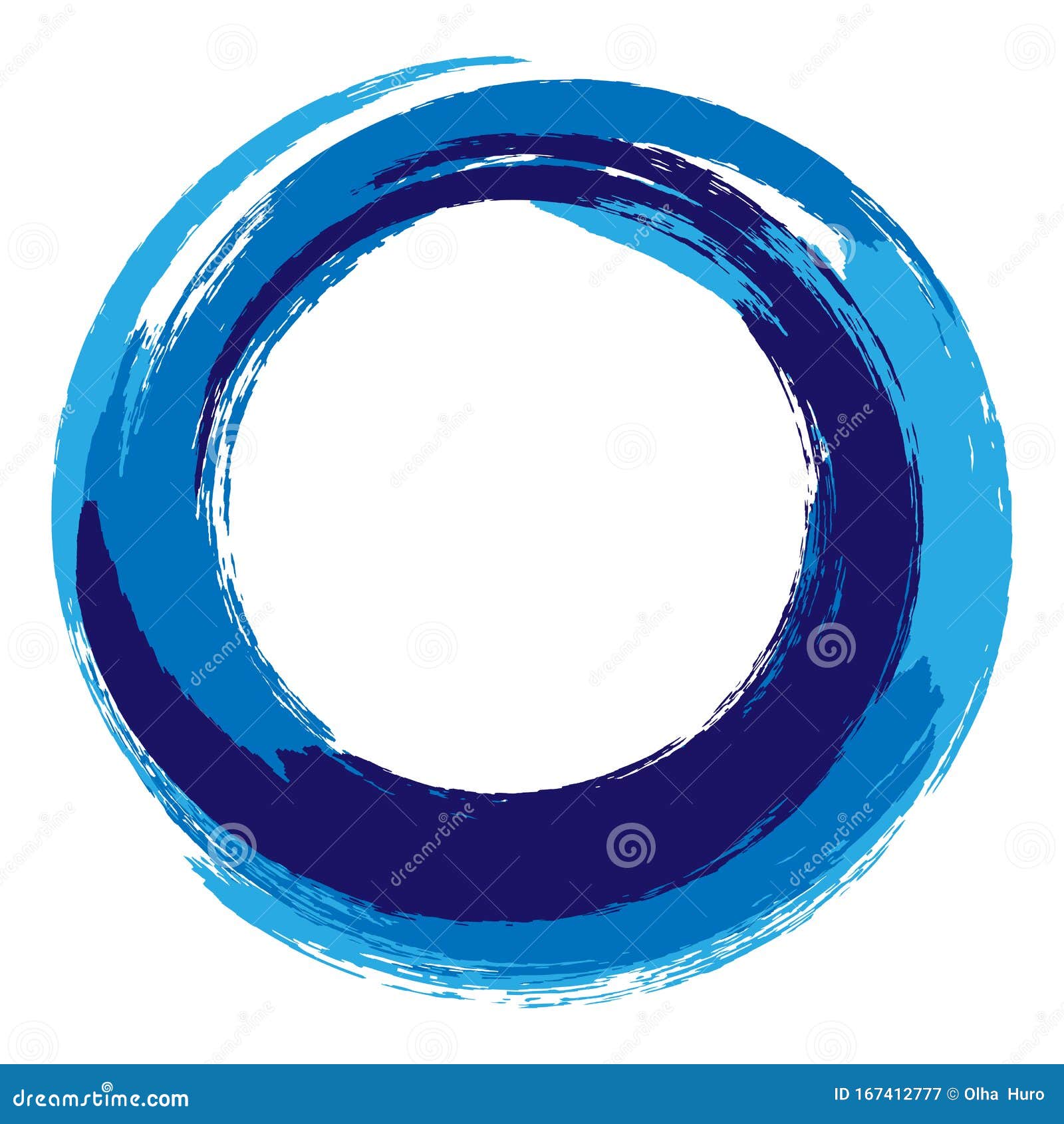 Vector Abstract Circle Painted with Blue Paint Brushes, Round Frame ...