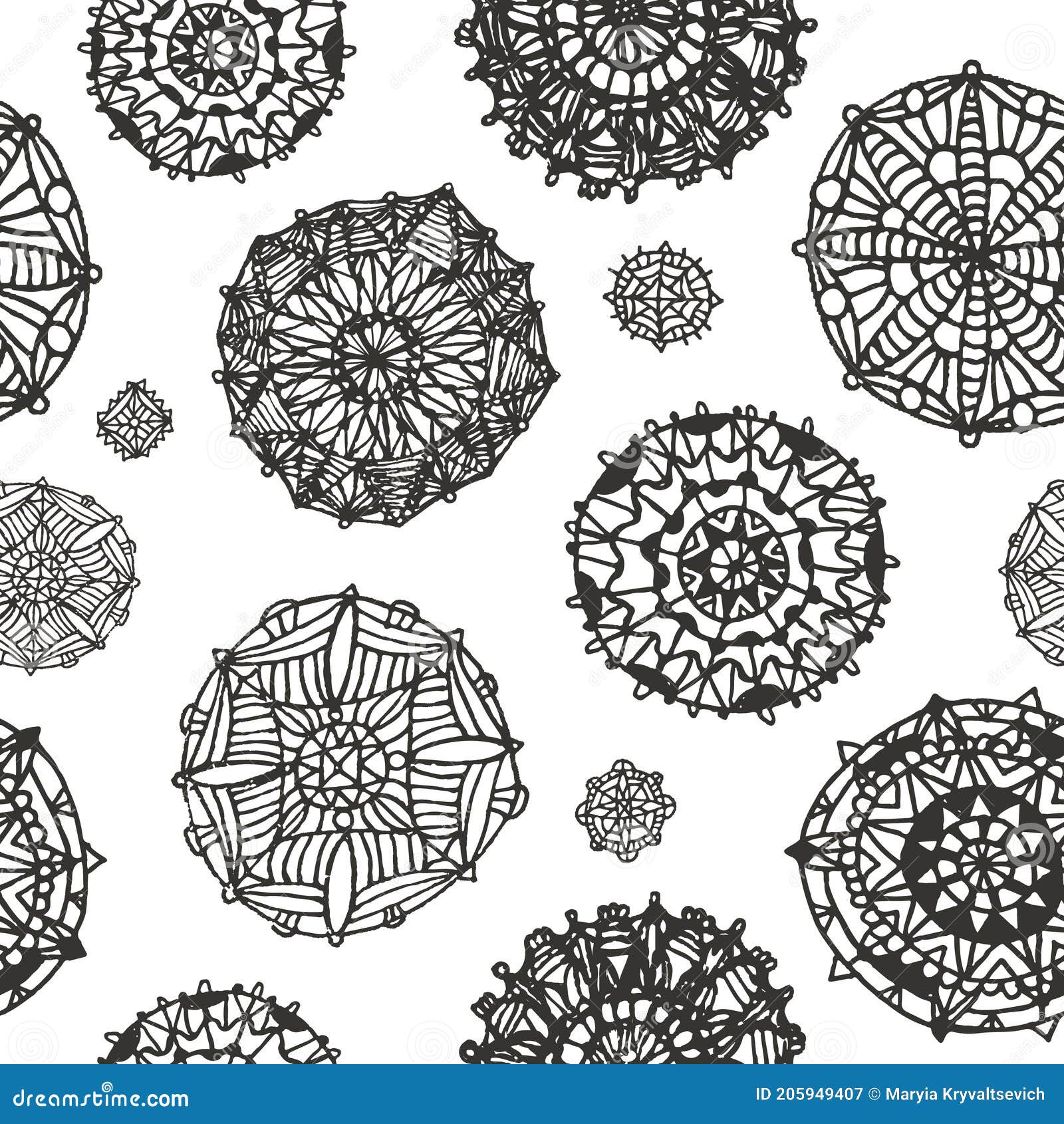 Vector Abstract Circles Seamless Pattern, Round Decorated Ornament ...