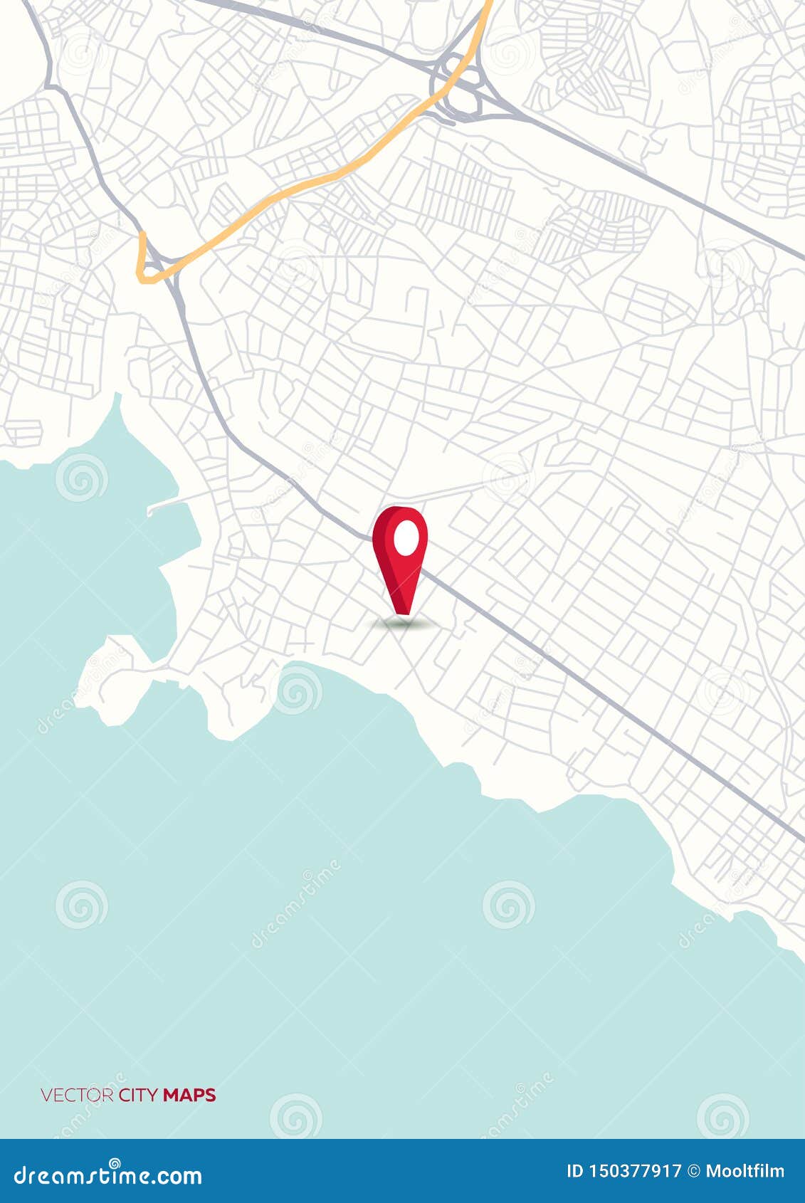 Vector Abstract City Map with Red Pointer Stock Vector - Illustration ...